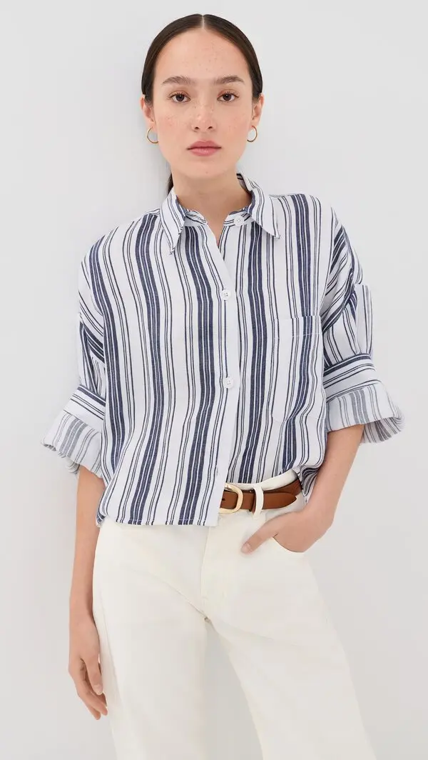 TWP Striped Hemp Shirt - Ivory/navy