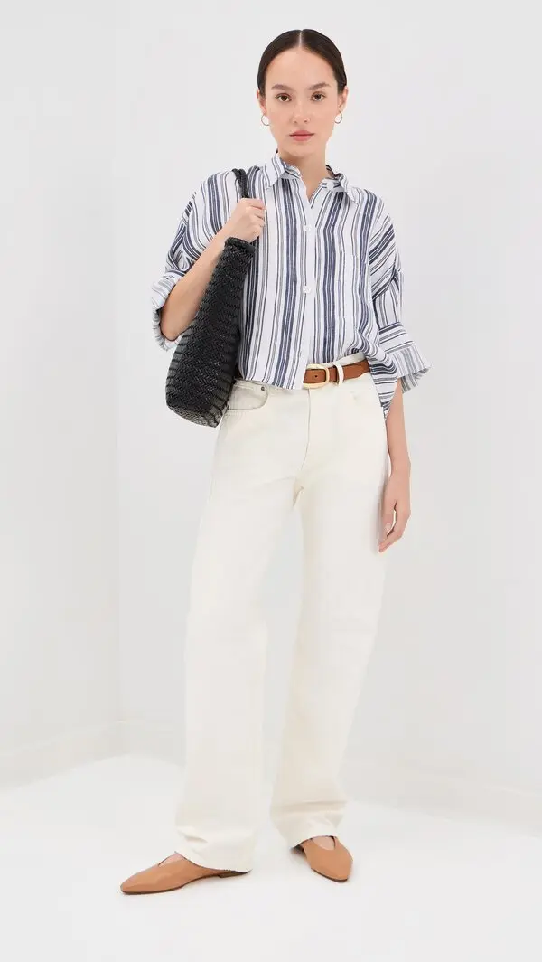 TWP Striped Hemp Shirt - Ivory/navy