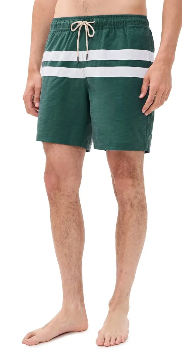 FAIR HARBOR Bayberry Swim Trunks With Stripe Detail - Fairway Green