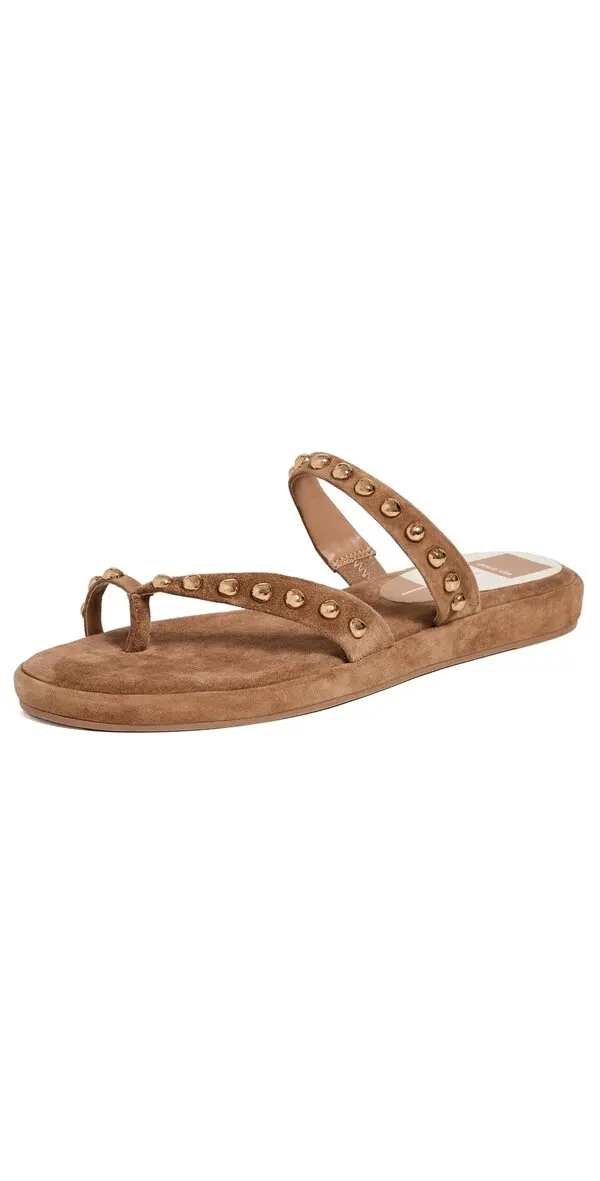 Dolce Vita Amary Studded Suede Sandals - Light Brown Suede