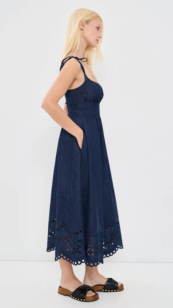 Zimmermann Mahon Broderie Denim Midi Dress