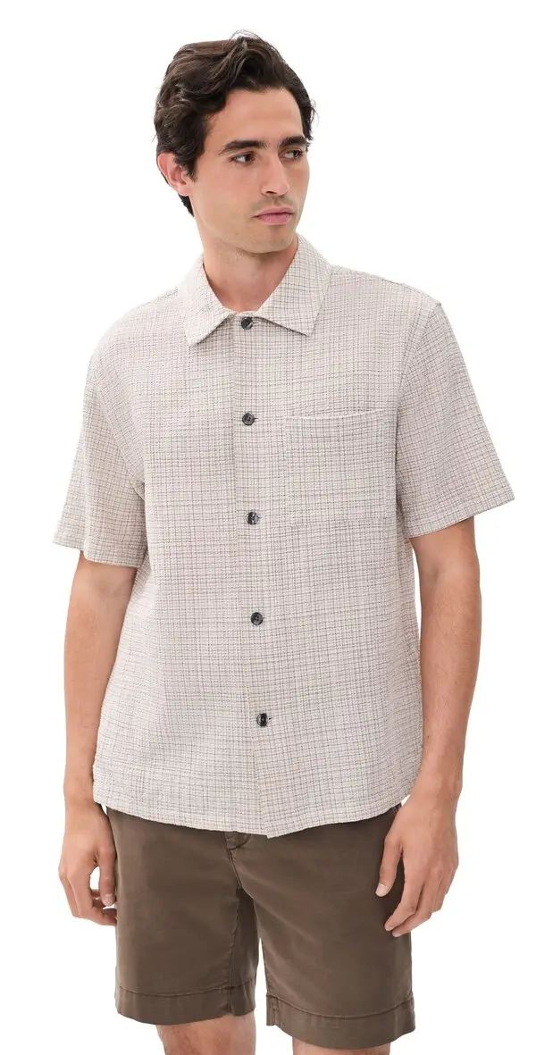 Theory Short Sleeve Shirt In Mini Textured Check - Morel Multi
