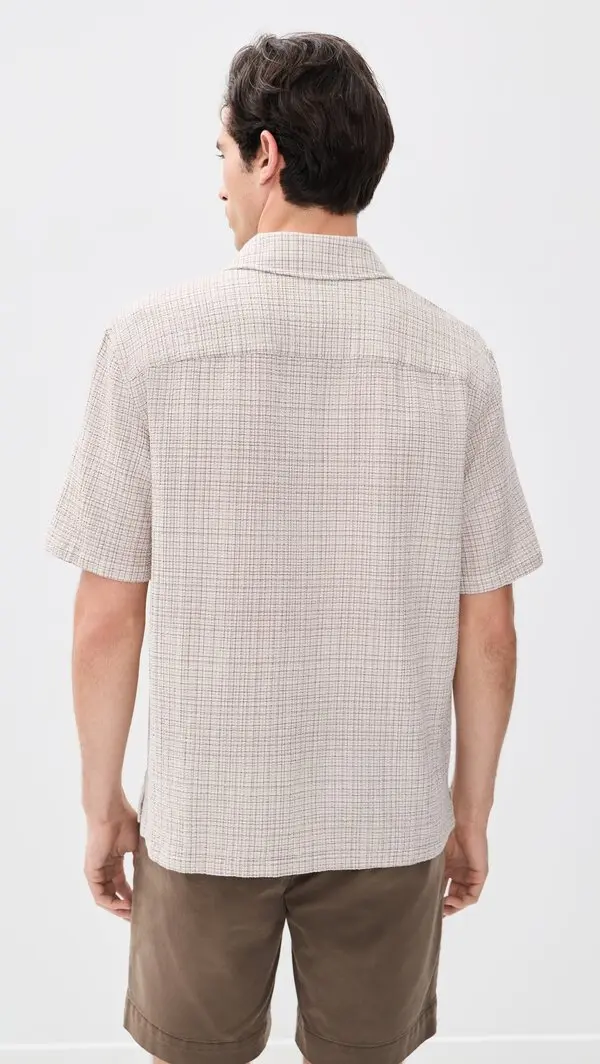 Theory Short Sleeve Shirt In Mini Textured Check - Morel Multi
