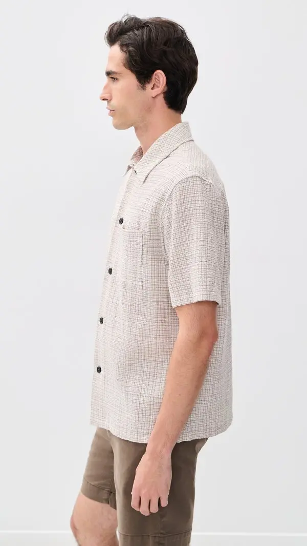 Theory Short Sleeve Shirt In Mini Textured Check - Morel Multi