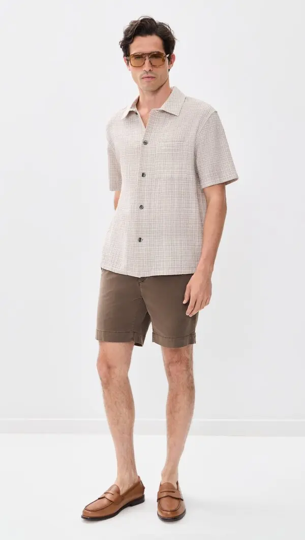 Theory Short Sleeve Shirt In Mini Textured Check - Morel Multi