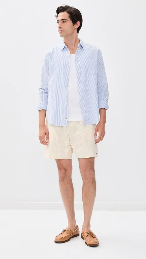 Lacoste Seersucker Striped Swim Shorts