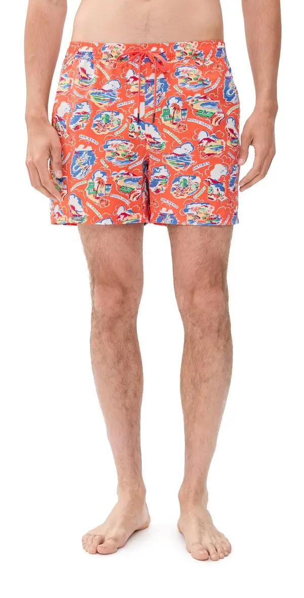 FAIR HARBOR The Bungalow Swim Shorts With Printed Design - Red Côte D’azur