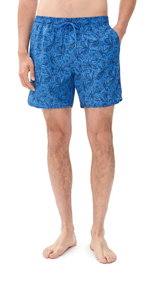FAIR HARBOR The Anchor Swim Trunks 6 Botanical Print - Azure Painted Leaves