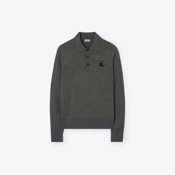 Burberry Long-sleeve Knight Wool Polo Shirt - Grey