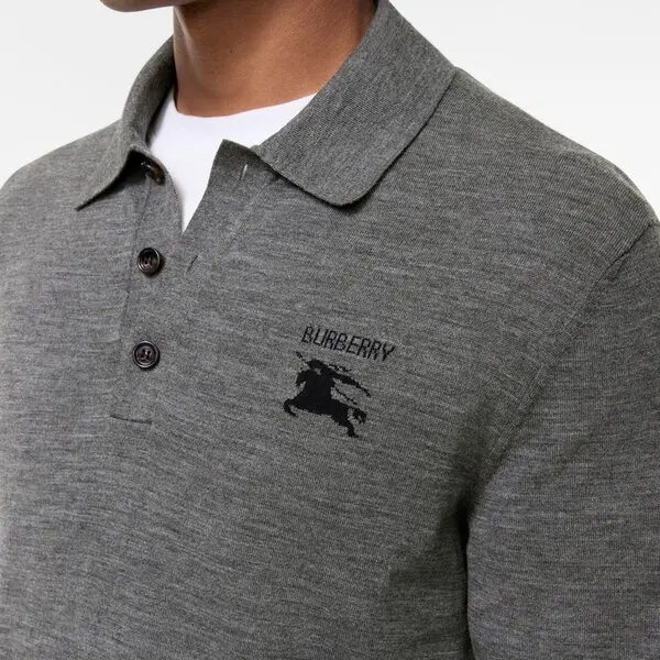 Burberry Long-sleeve Knight Wool Polo Shirt - Grey