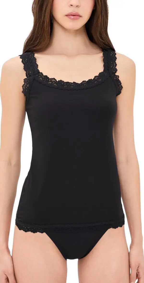 Hanky Panky Cotton Cami With Lace Trim - Black