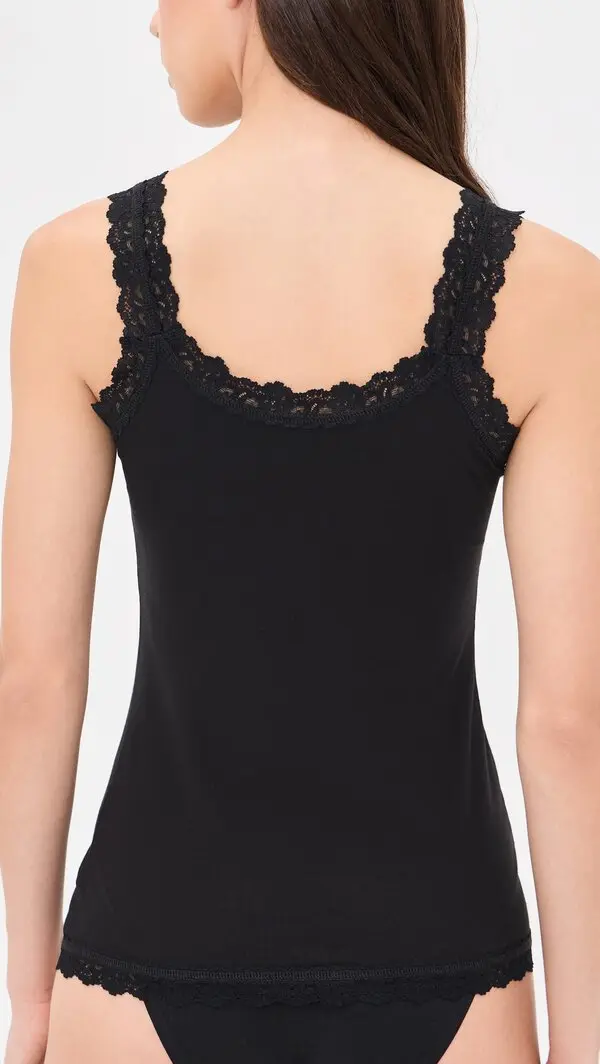 Hanky Panky Cotton Cami With Lace Trim - Black