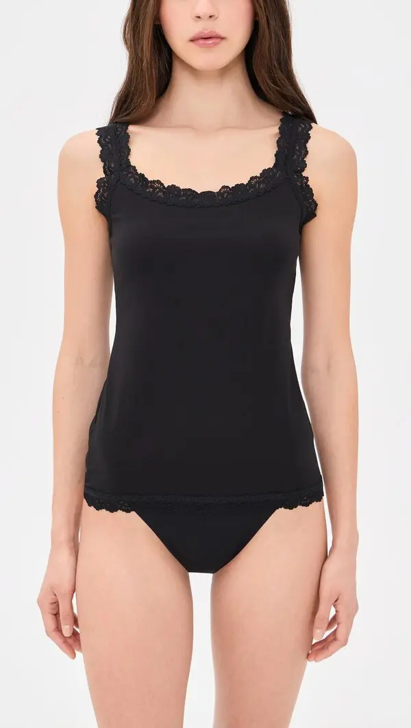 Hanky Panky Cotton Cami With Lace Trim - Black
