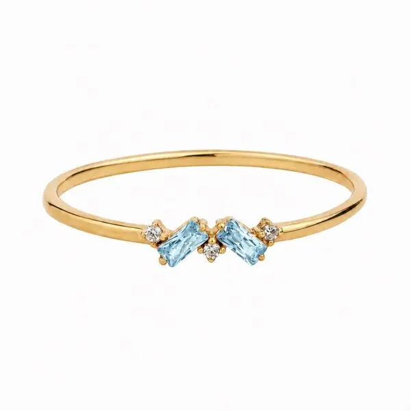 BELINDA JEWELZ Aquamarine Double Baguette Birthstone Ring - Blue