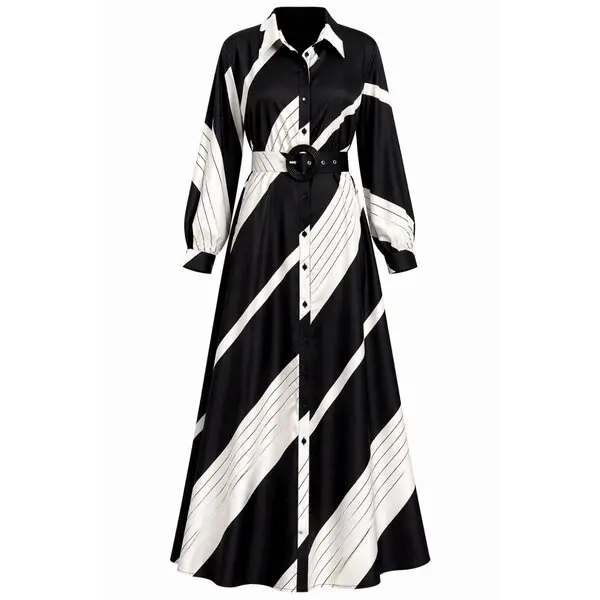 GIRL IN MIND Adrian Monochrome Buckle Wrap Shirt Dress - Black