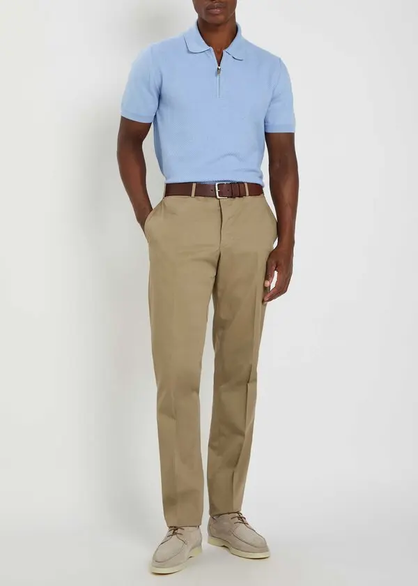 Canali Tapered-leg Stretch-cotton Poplin Trousers - Stone
