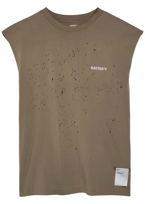 Satisfy Mothtech Muscle Distressed Cotton T-shirt - Grey