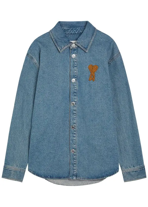 Ami Logo-appliquéd Denim Overshirt - Indigo