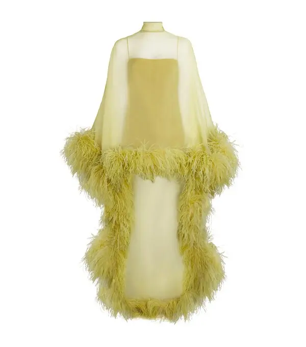 TALLER MARMO Feather-trimmed Organza Mini Dress - Green