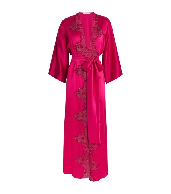Rosamosario Silk Embellished Robe - Pink