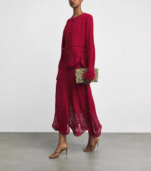 Erdem Cotton Crochet Maxi Dress - Red