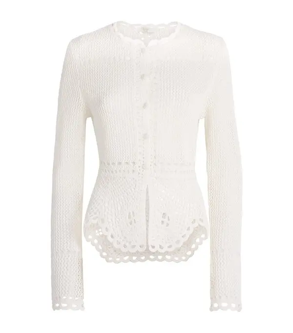 Erdem Cotton Crochet Peplum Cardigan - Ivory