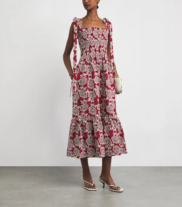 Erdem Embroidered Floral Midi Dress - Red