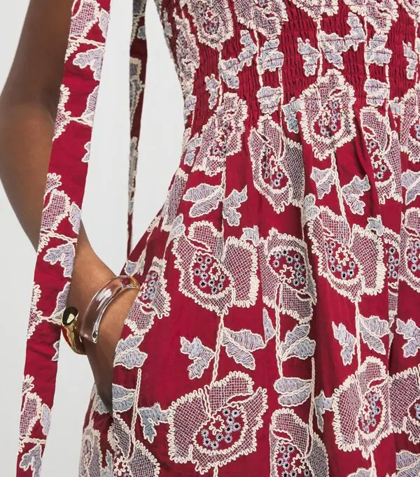 Erdem Embroidered Floral Midi Dress - Red