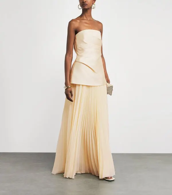 Solace London Strapless Pleated Claudette Gown - Ivory - 12