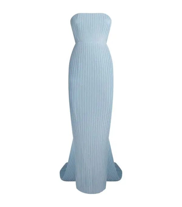 Solace London Pleated Strapless Gown - Blue