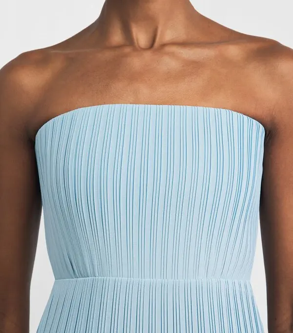 Solace London Pleated Strapless Gown - Blue