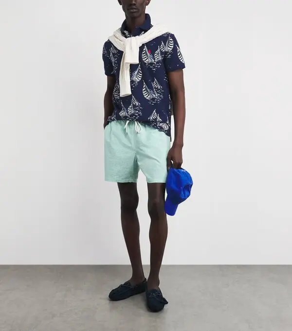 Polo Ralph Lauren Cotton-mesh Sailboat Print Polo Shirt - Navy