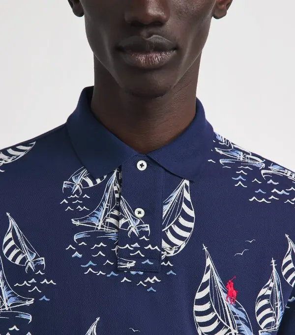 Polo Ralph Lauren Cotton-mesh Sailboat Print Polo Shirt - Navy