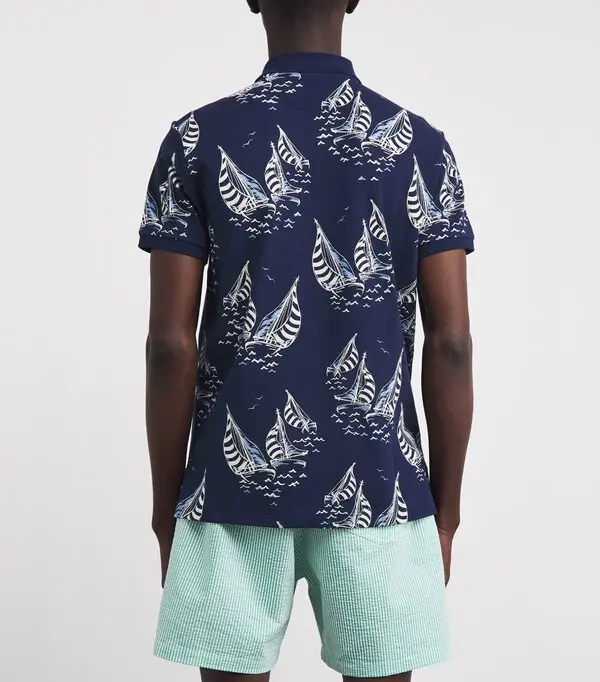 Polo Ralph Lauren Cotton-mesh Sailboat Print Polo Shirt - Navy