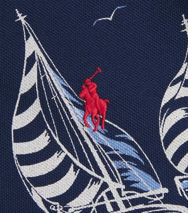 Polo Ralph Lauren Cotton-mesh Sailboat Print Polo Shirt - Navy