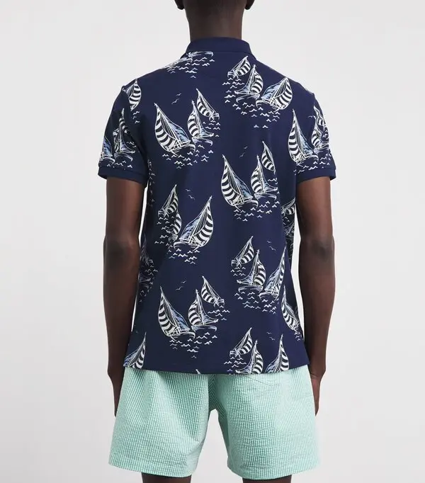 Polo Ralph Lauren Cotton-mesh Sailboat Print Polo Shirt - Navy