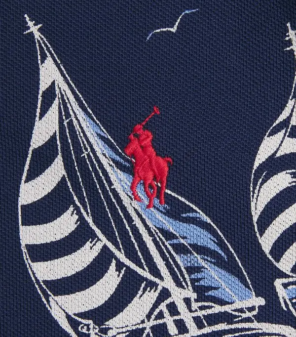 Polo Ralph Lauren Cotton-mesh Sailboat Print Polo Shirt - Navy