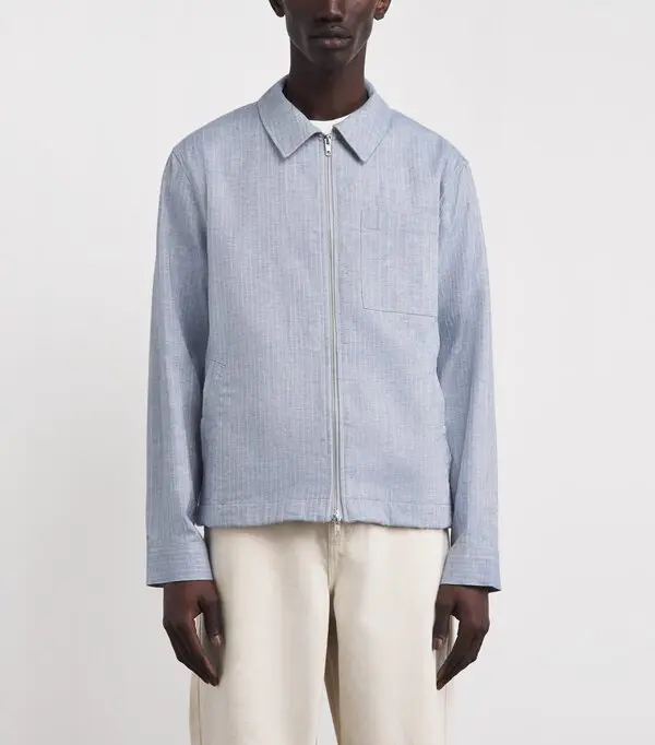 WAX LONDON Cotton-linen Herringbone Eldon Jacket - Blue