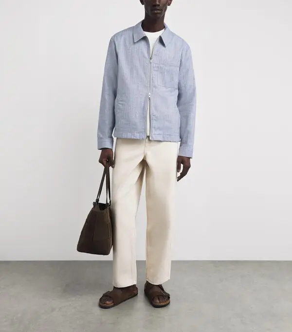 WAX LONDON Cotton-linen Herringbone Eldon Jacket - Blue