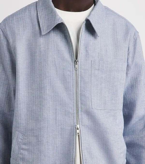 WAX LONDON Cotton-linen Herringbone Eldon Jacket - Blue