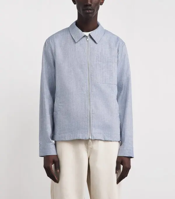 WAX LONDON Cotton-linen Herringbone Eldon Jacket - Blue