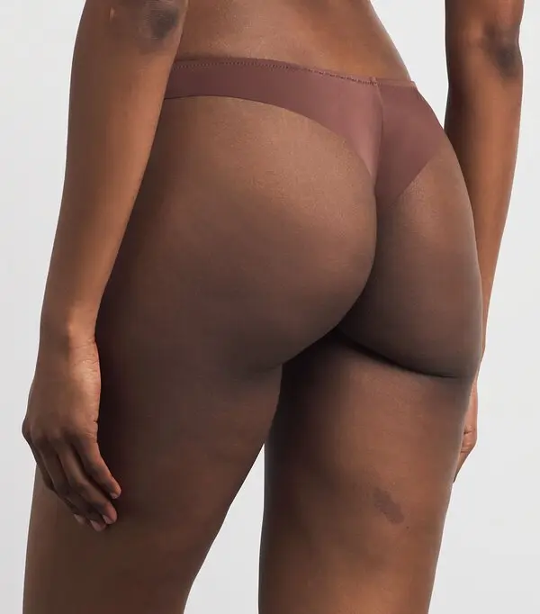 AUBADE Sheer Emotion Tanga Embroidered Tulle With Charm Detail - Brown