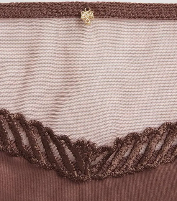AUBADE Sheer Emotion Tanga Embroidered Tulle With Charm Detail - Brown