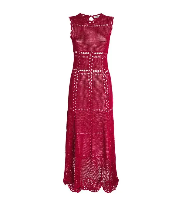 Erdem Cotton Crochet Maxi Dress - Red