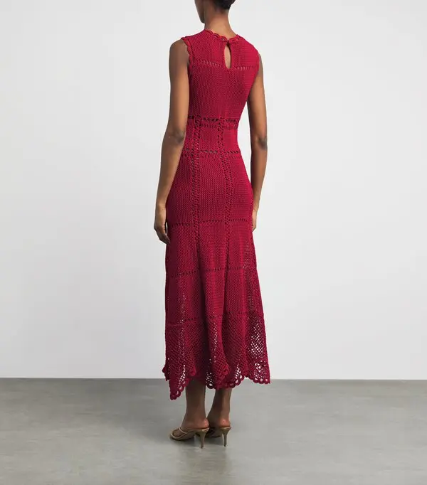 Erdem Cotton Crochet Maxi Dress - Red