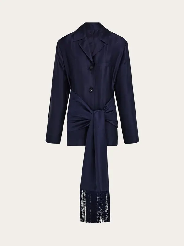 FERRAGAMO Silk Shirt Jacket With Sash And Fringe