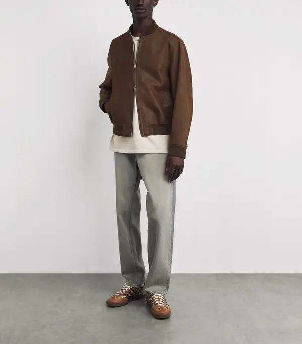 7 For All Mankind Distressed Leather Bomber Jacket
