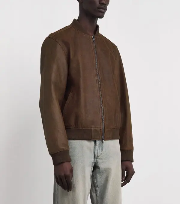 7 For All Mankind Distressed Leather Bomber Jacket