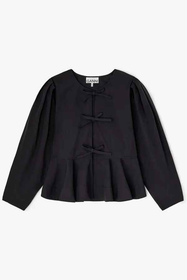 GANNI Satin Tie-front Blouse - Black