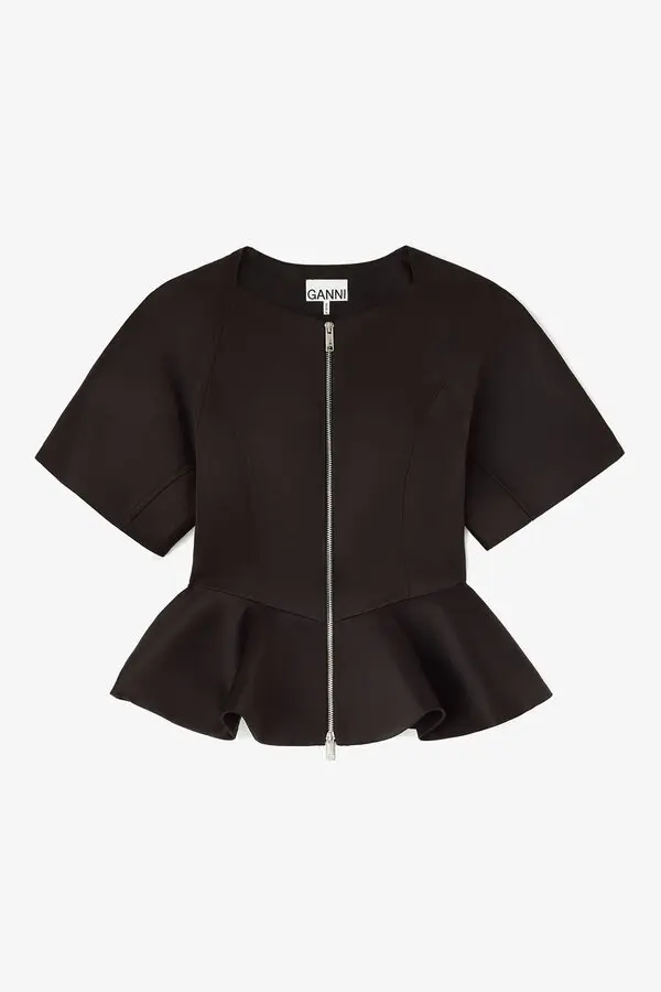 GANNI V-neck Blouse With Scarf Detail And Long Sleeves - Black